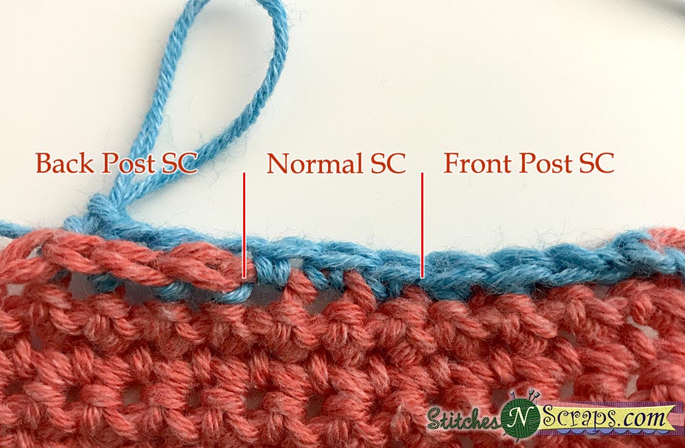 Tutorial - Front & back post single crochet (fpsc, bpsc) - Stitches n ...