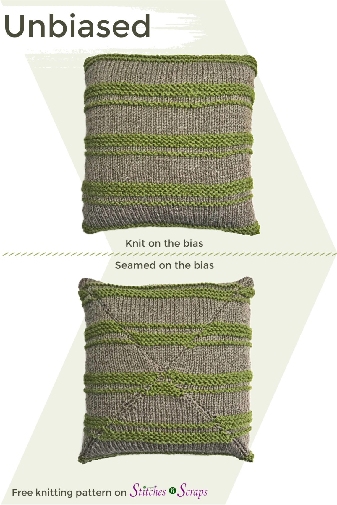 Knit Diagonal Stripes Pillow Pattern - Unbiased - Stitches n Scraps
