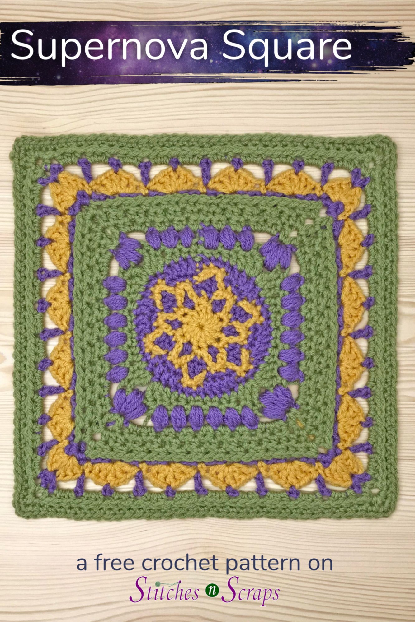 Crochet Afghan Block - Supernova Square - Stitches n Scraps