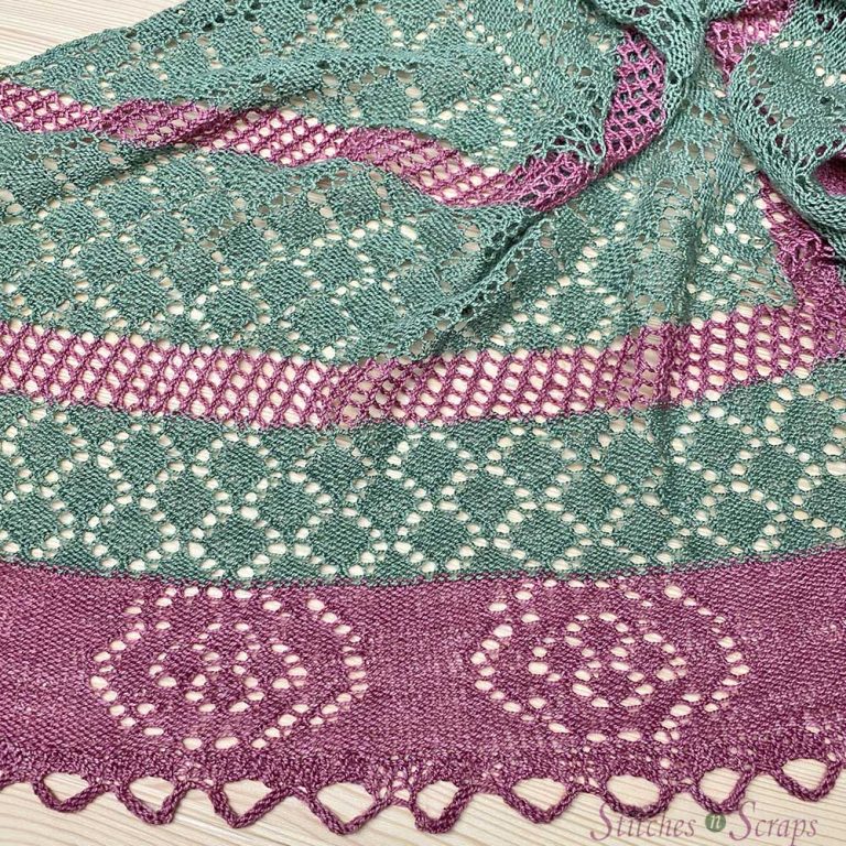 Knit Triangle Shawl - Polyantha Rose Garden - Stitches n Scraps