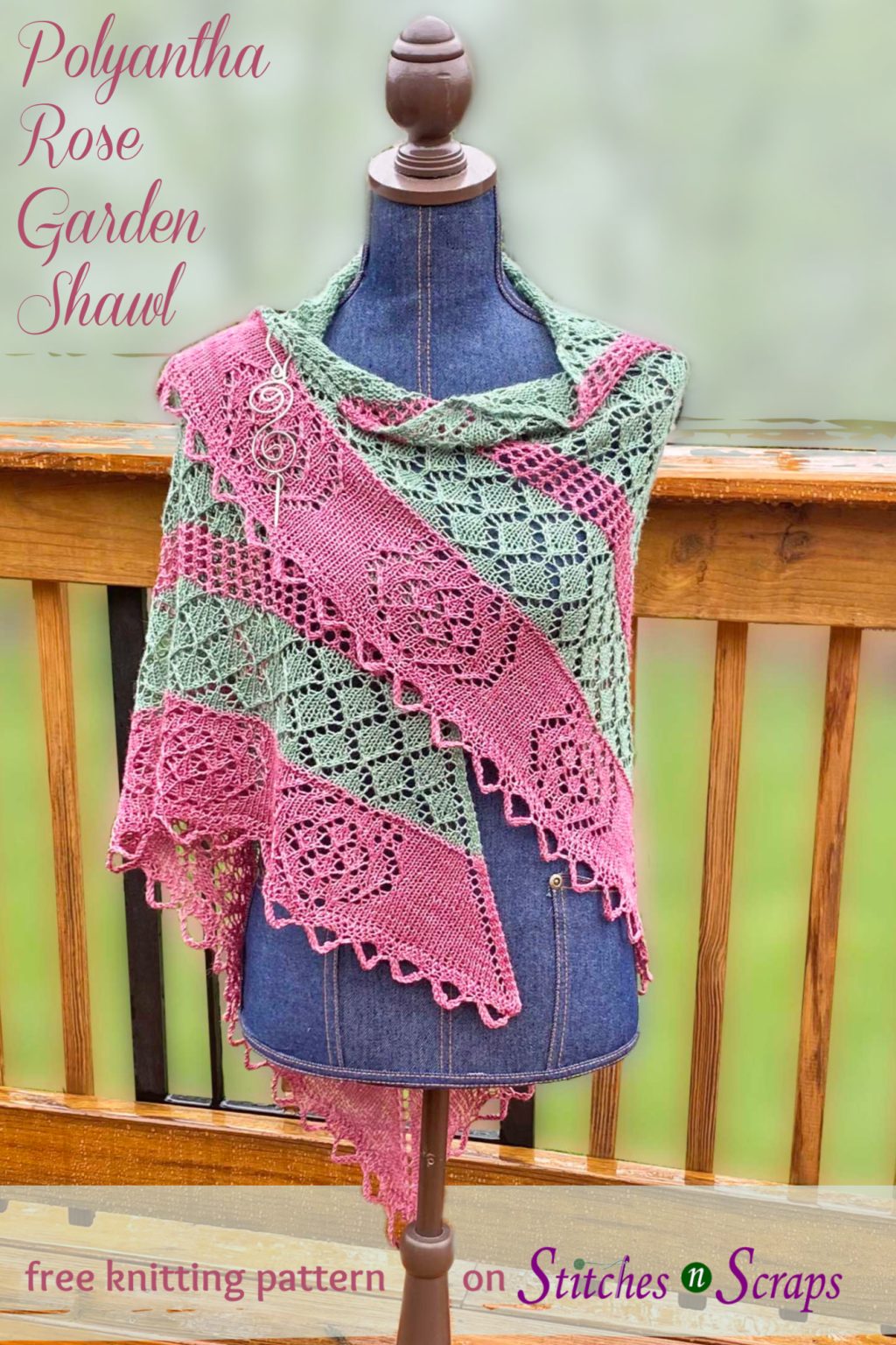 Knit Triangle Shawl - Polyantha Rose Garden - Stitches n Scraps