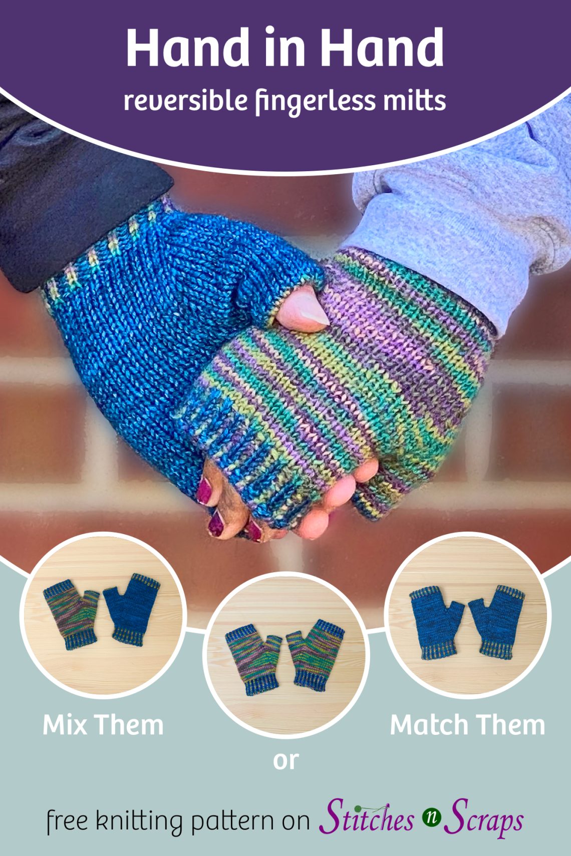 Knit Reversible Fingerless Mitts Pattern - Hand in Hand - Stitches n Scraps