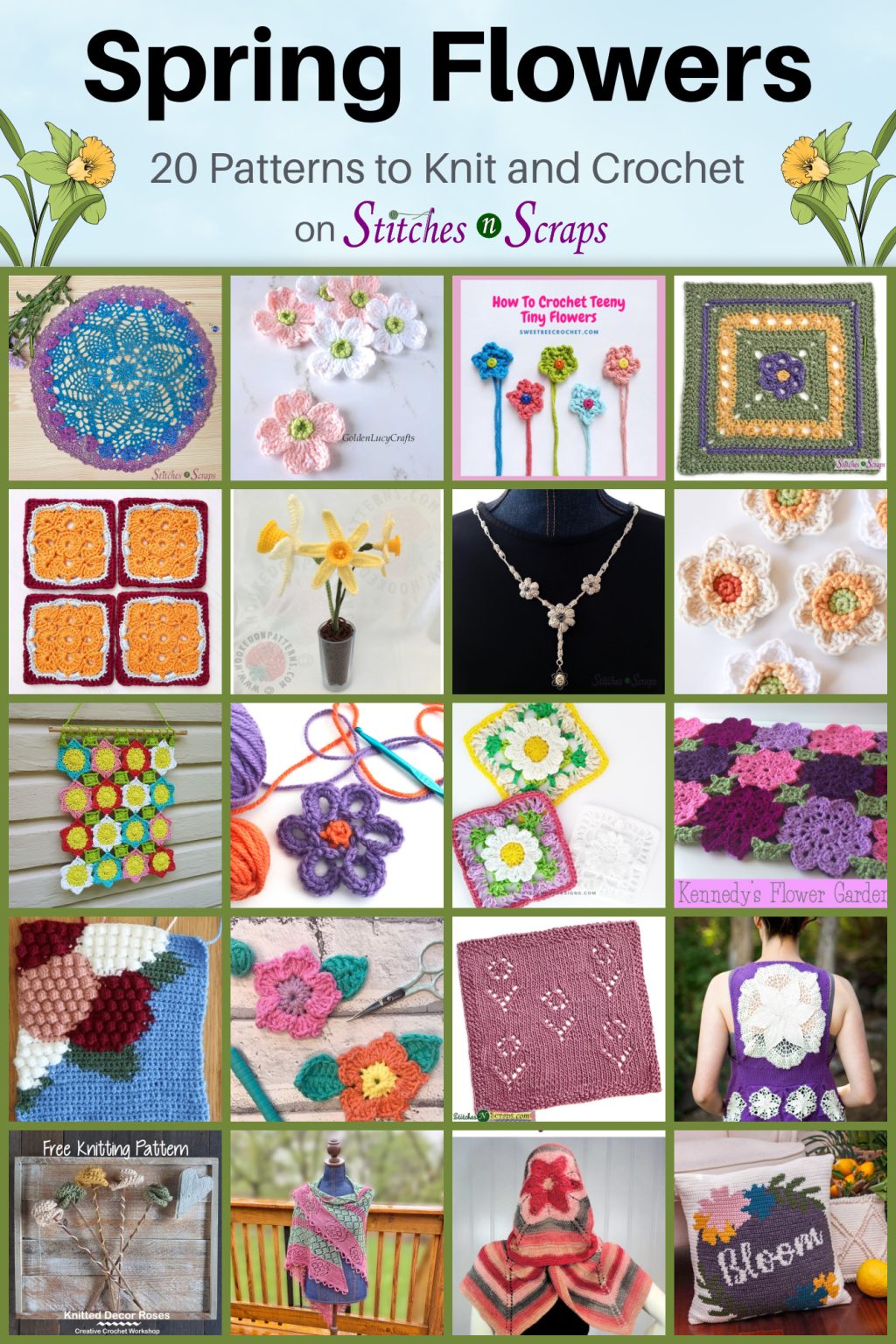 Spring Flowers - 20 Patterns to Knit and Crochet - Stitches n Scraps