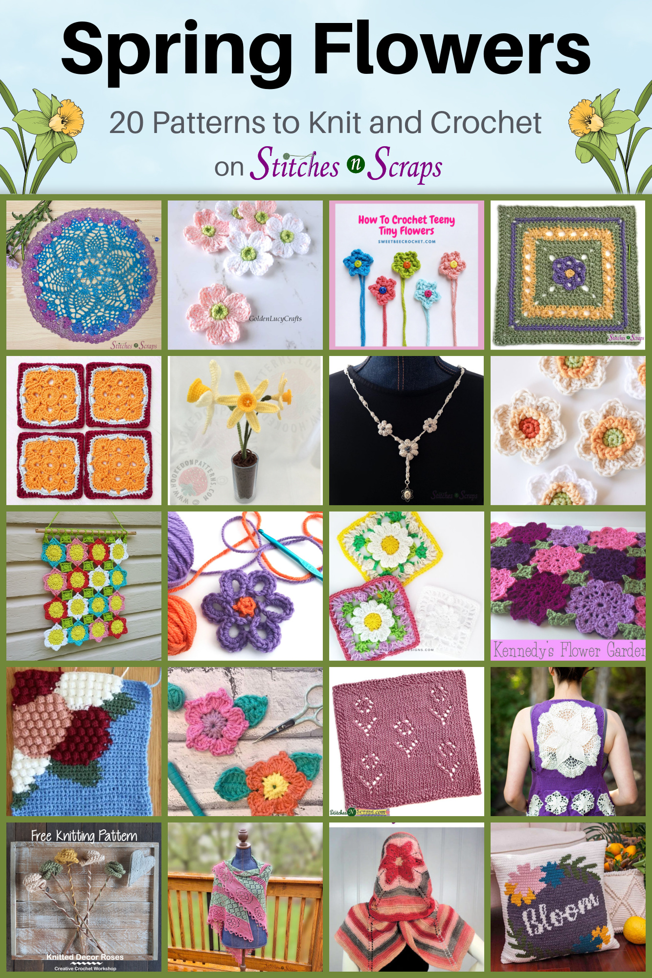 Spring Flowers - 20 Patterns to Knit and Crochet - Stitches n Scraps