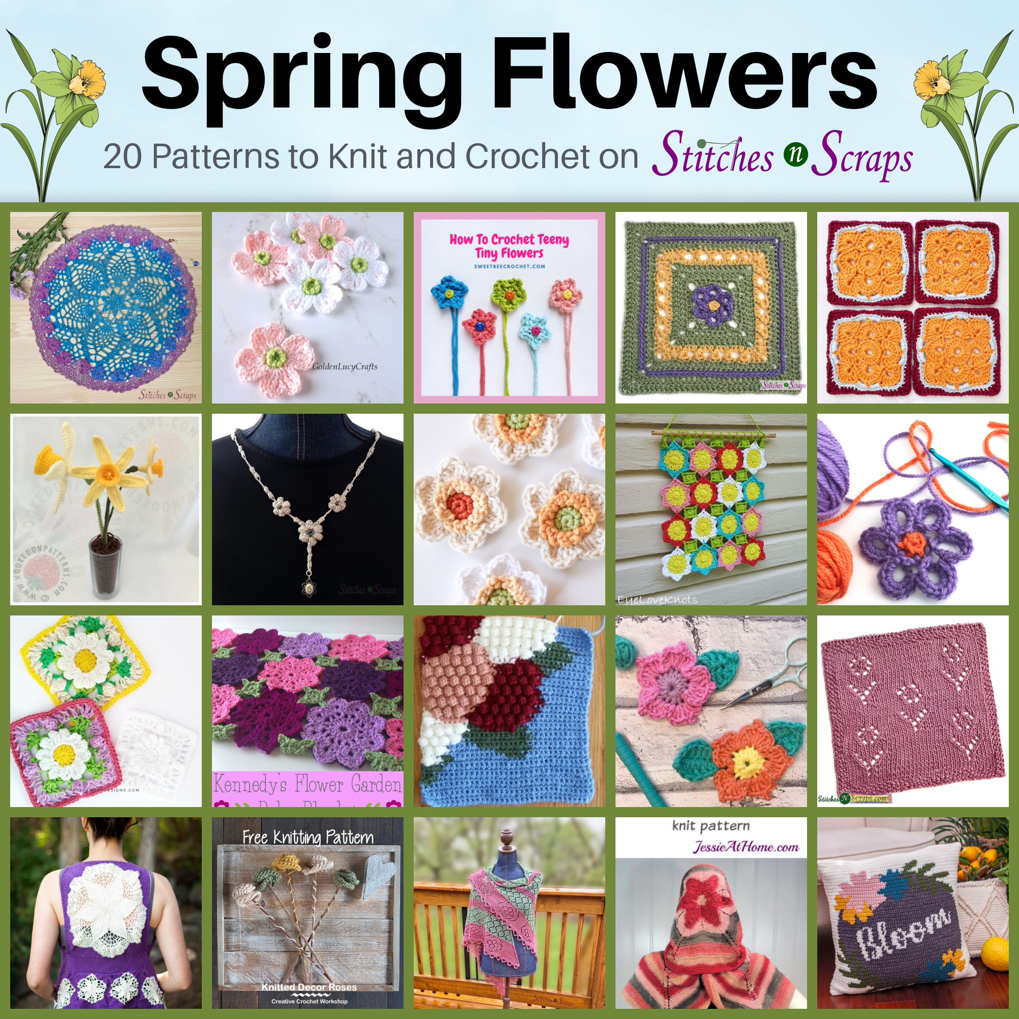 Spring Flowers - 20 Patterns to Knit and Crochet - Stitches n Scraps