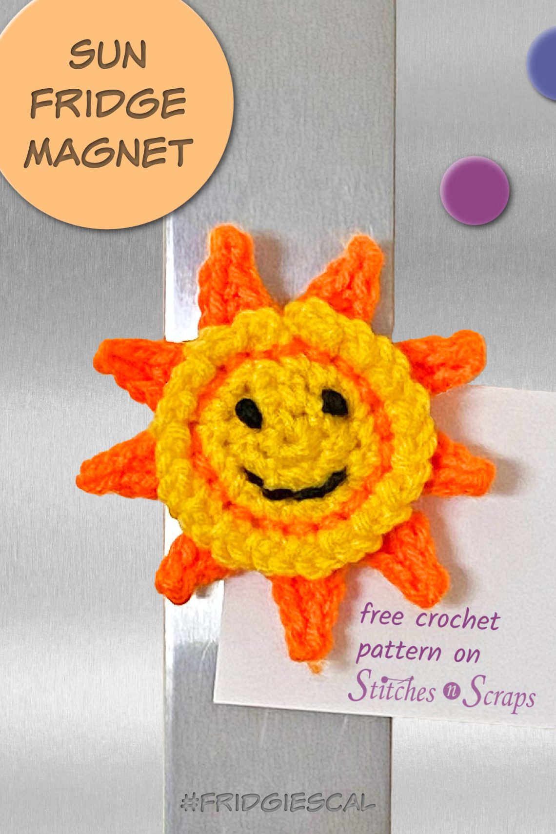 Sun Fridge Magnet Crochet Pattern - Stitches n Scraps