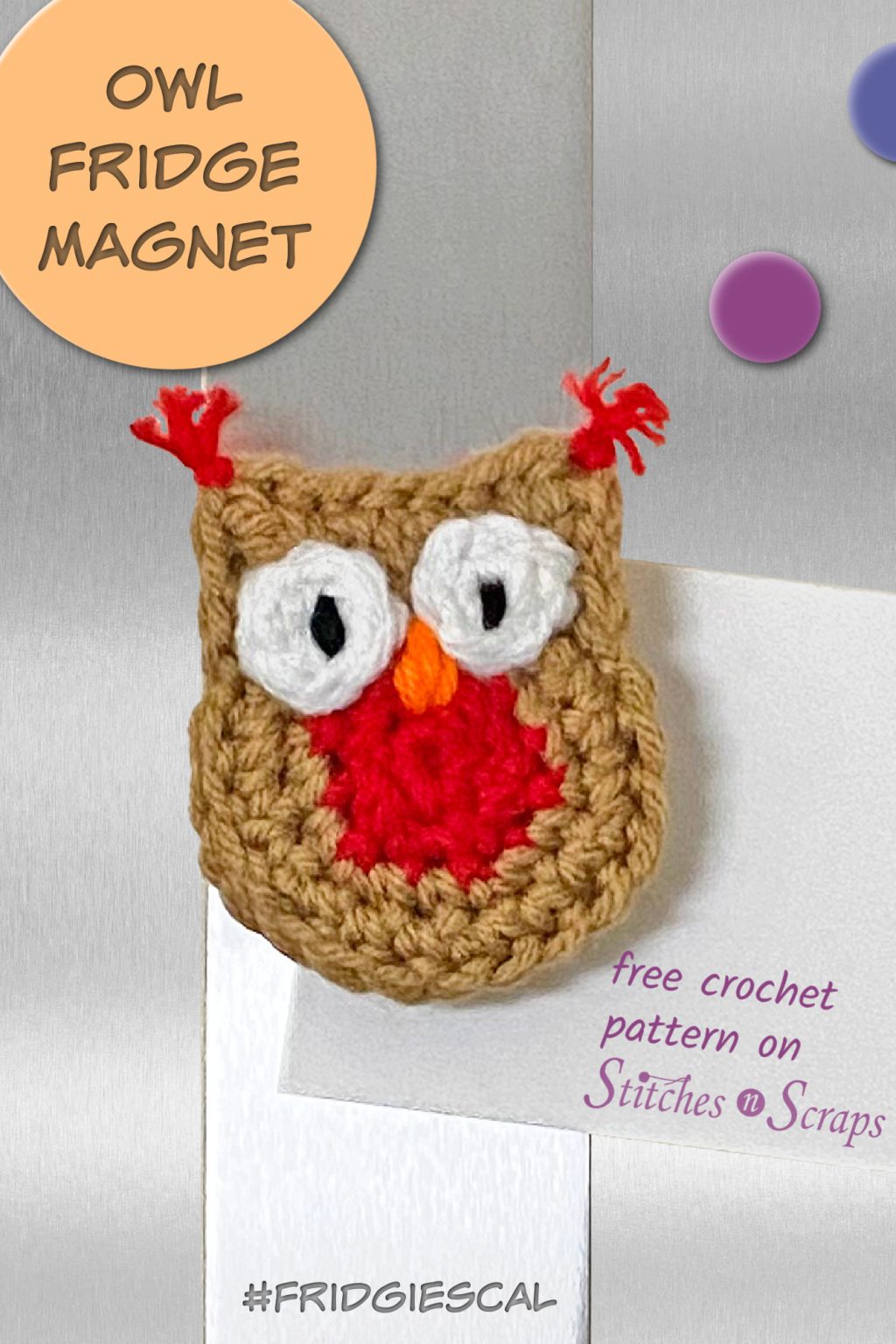 Owl Fridge Magnet Crochet Pattern - Stitches n Scraps