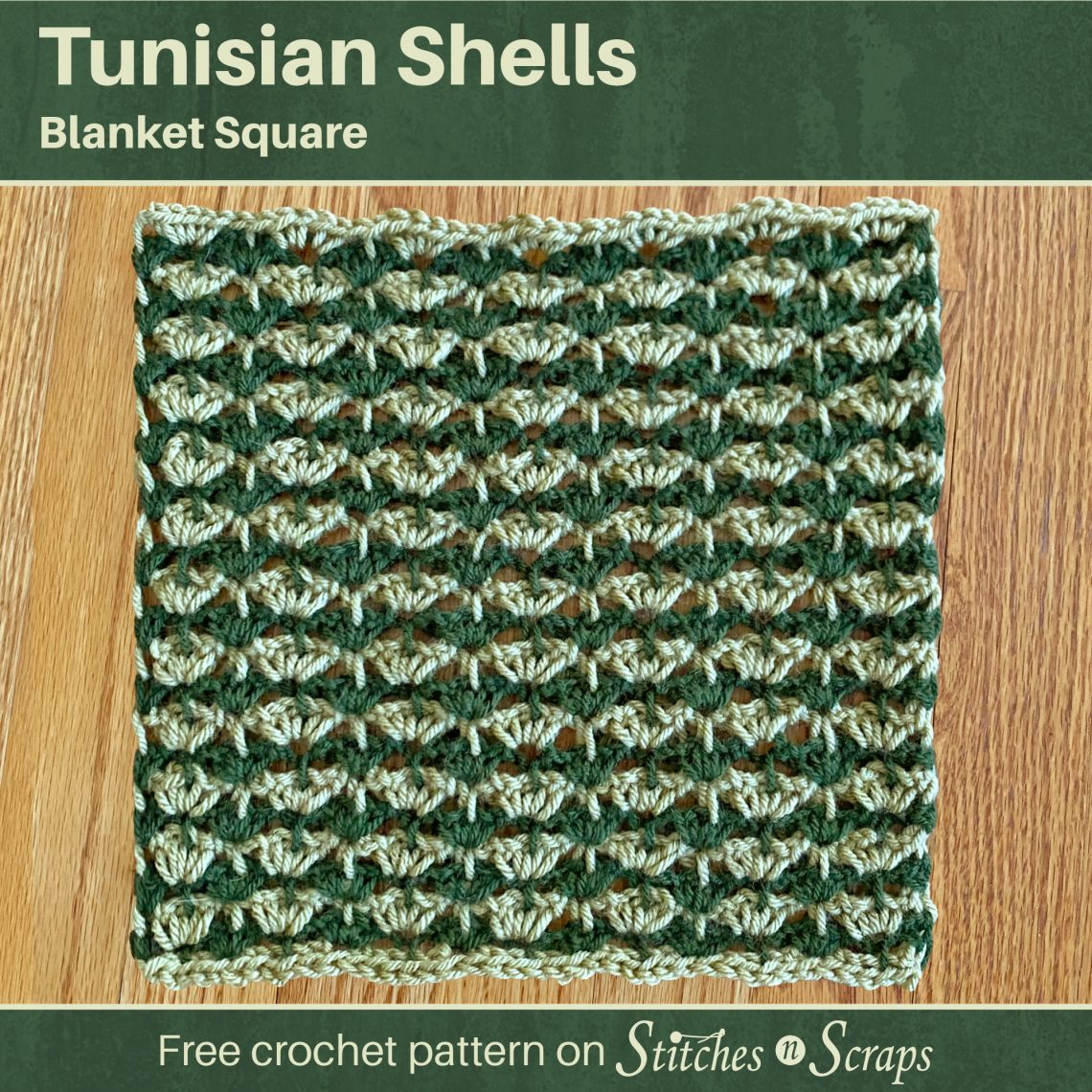 Tunisian Shells Crochet Blanket Square Pattern - Stitches n Scraps