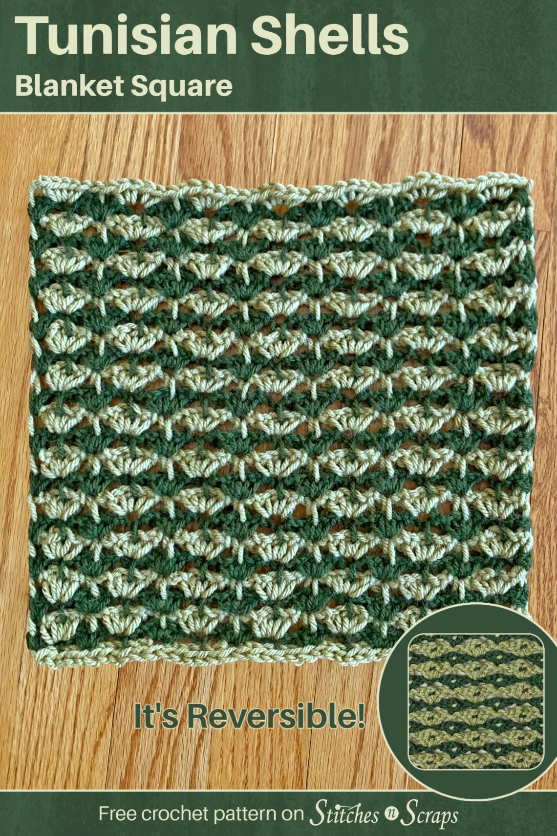 Tunisian Shells Crochet Blanket Square Pattern - Stitches n Scraps