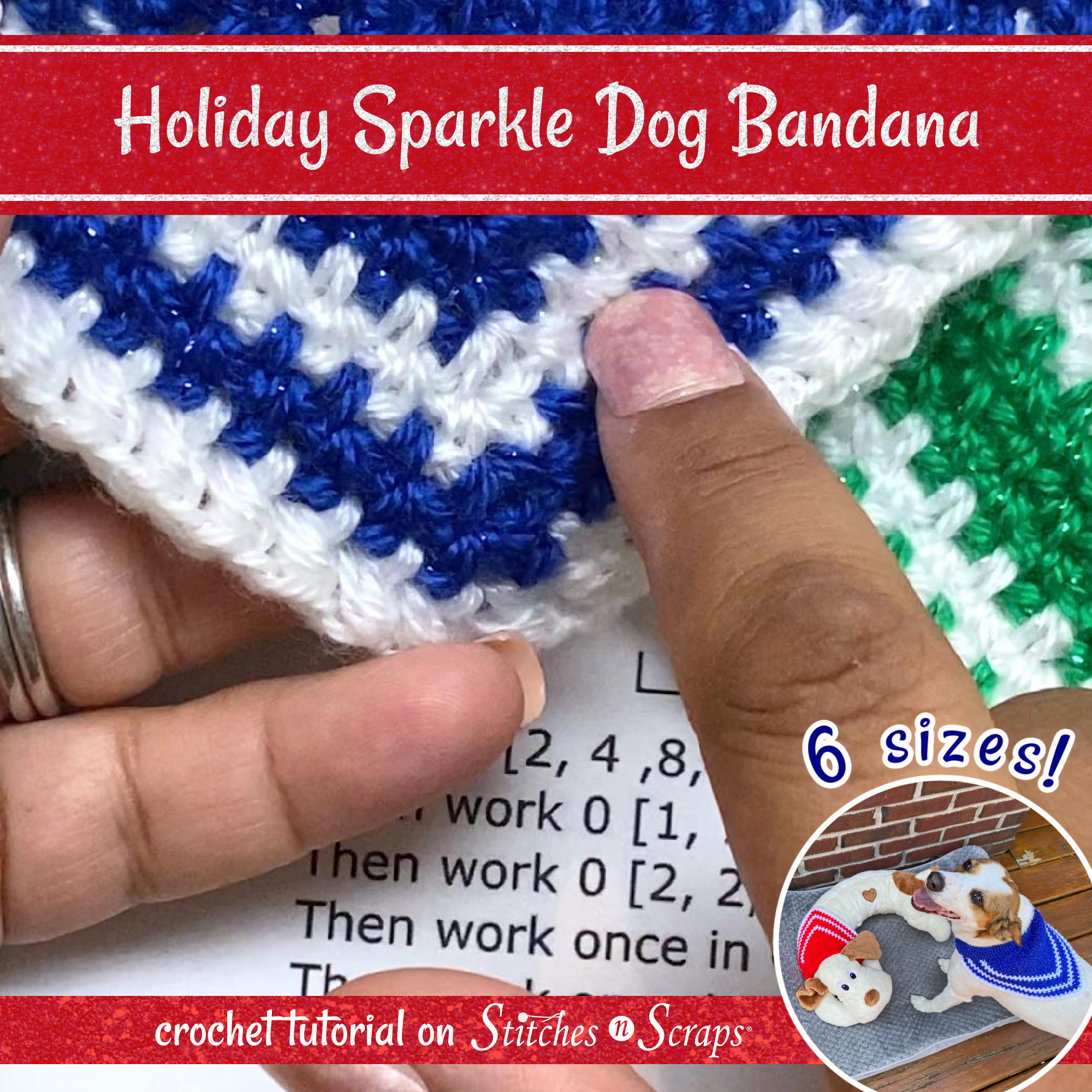 Holiday Sparkle Dog Bandana Crochet Tutorial - Stitches n Scraps