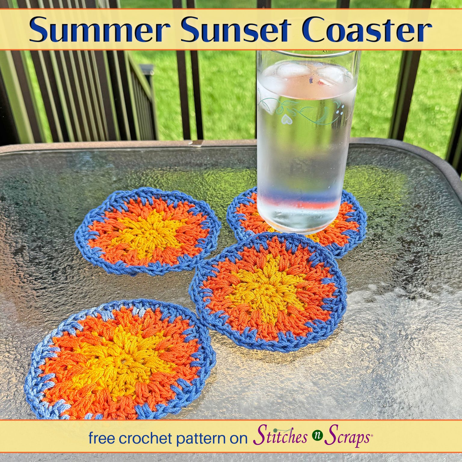 Summer Sunset Crochet Coaster Pattern - Stitches n Scraps