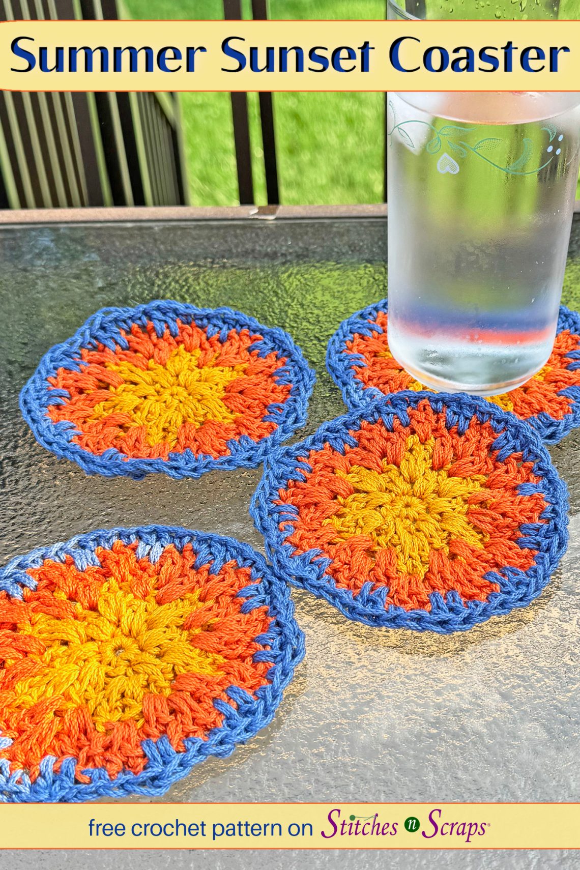 Summer Sunset Crochet Coaster Pattern - Stitches n Scraps