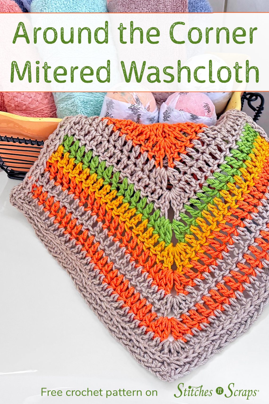 Around the Corner Mitered Square Crochet Washcloth Pattern - Stitches n ...